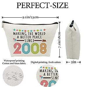 16th Birthday Gifts for Girls, Funny 16 Year Old Gift Makeup Bag, 2008 16th Birthday Makeup Bags for Her, Teens, Sister, Daughter, Niece, Granddaughter, Making The World a Better Place Since 2008