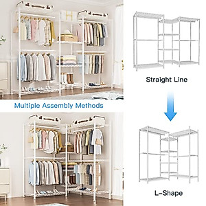 Ulif E4 Garment Rack, Freestanding Closet Organizer and Storage System, Heavy Duty Clothing Wardrobe with 8 Shelves and 4 Hanger Rods, Max Load 920 LBS, 71.6”W x 14.5”D x 79.3”H, White