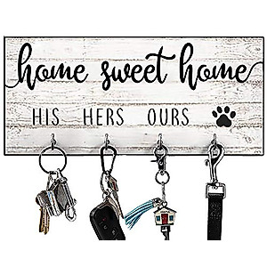 His, Hers, Ours, Paws Key Holder for Wall | Entryway Key Hook Decorative, Rustic Key Hangers for Wall | Dog Leash Holder for Wall, Farmhouse Home Decor Key Hooks | Home Sweet Home Sign