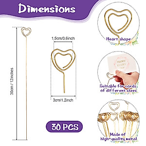 30 Pcs Metal Wire Floral Place Card Holder Pick 12 Inch Gold Photo Clip Card Heart Shape Table Memo Cake Topper for Wedding Birthday Baby Shower Party Favor