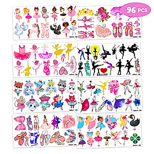 Ballerina Tattoos Themed Birthday Party Decorations Supplies Favors Decor 96 PCS 8 Sheets Cute Temporary Tattoo Stickers For Girls Kids Boys School Gifts Rewards Home Activity
