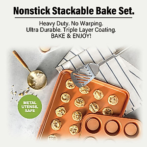 Gotham Steel 6 Pc Stackable Bakeware Set/Baking Pans Set Nonstick with Oven Pans + Baking Sheet Set and Wire Rack, Complete Baking Set for Kitchen, Oven/Dishwasher Safe, 100% Non Toxic…