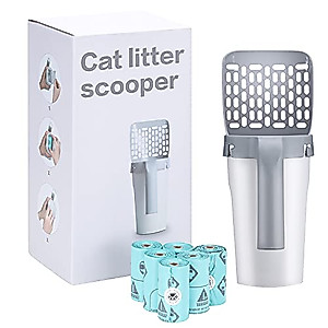 petizer Premium Cat Litter Scoop with 90 Count Refill Bags, Integrated Detachable Deep Cat Litter Shovel with Waste Container, Cat Litter Disposal System