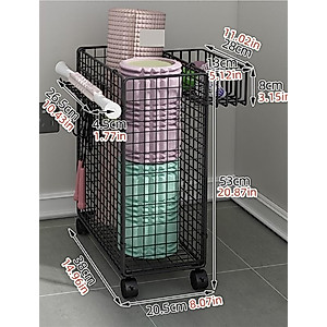 MAGUZA Iron Wire Laundry Hamper, Collapsible Clothes Hamper with Hooks and Baskets, Metal Rolling Laundry Cart for Bathroom (Color : Golden, Size : 38 * 20.5 * 53cm)