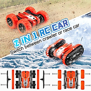 Makerfire Stunt Remote Control Car,2-in-1 Rc Cars 2.4GHz Double-Sided Driving 360° Flips Rotating with Headlights RC Crawler,4WD Car Toy Gift for Kids, Suitable for Playing on Grass,Sand,Snow-Orange