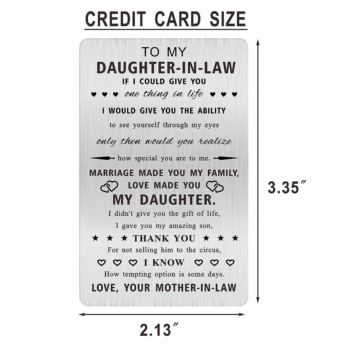 Alotozo Daughter in Law Gifts - Engraved Wallet Card to My Daughter in Law - Christmas Birthday Card for Daughter-in-Law