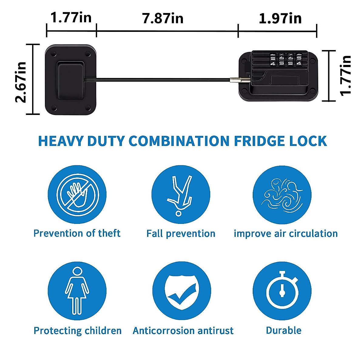 2 Pack Refrigerator Lock, Heavy Duty Combination Fridge Freezer Lock, Keyless Child Baby Safety Lock for Cabinets, Drawers, Closets, Doors, Window, cerradura de nevera