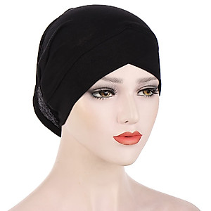 NICEYST 3pcs Women Under Scarf Hijab Cap Islam Muslim Solid Color Cross Turban Inner Hat Soft Stretch Jersey Bonnet Tube Cap (Black+White+Khaki)