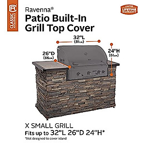 Classic Accessories Ravenna Water-Resistant 32 Inch Built-In BBQ Grill Top Cover, Taupe