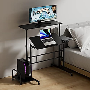 MoNiBloom Mobile Standing Desk Adjustable Height Workstation Rolling Presentation Cart Stand Up Laptop Table with Side Storage for Home Office Classroom with Wheels, Black