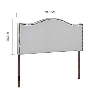 Modway Curl Linen Fabric Upholstered King Headboard with Nailhead Trim and Curved Shape in Gray