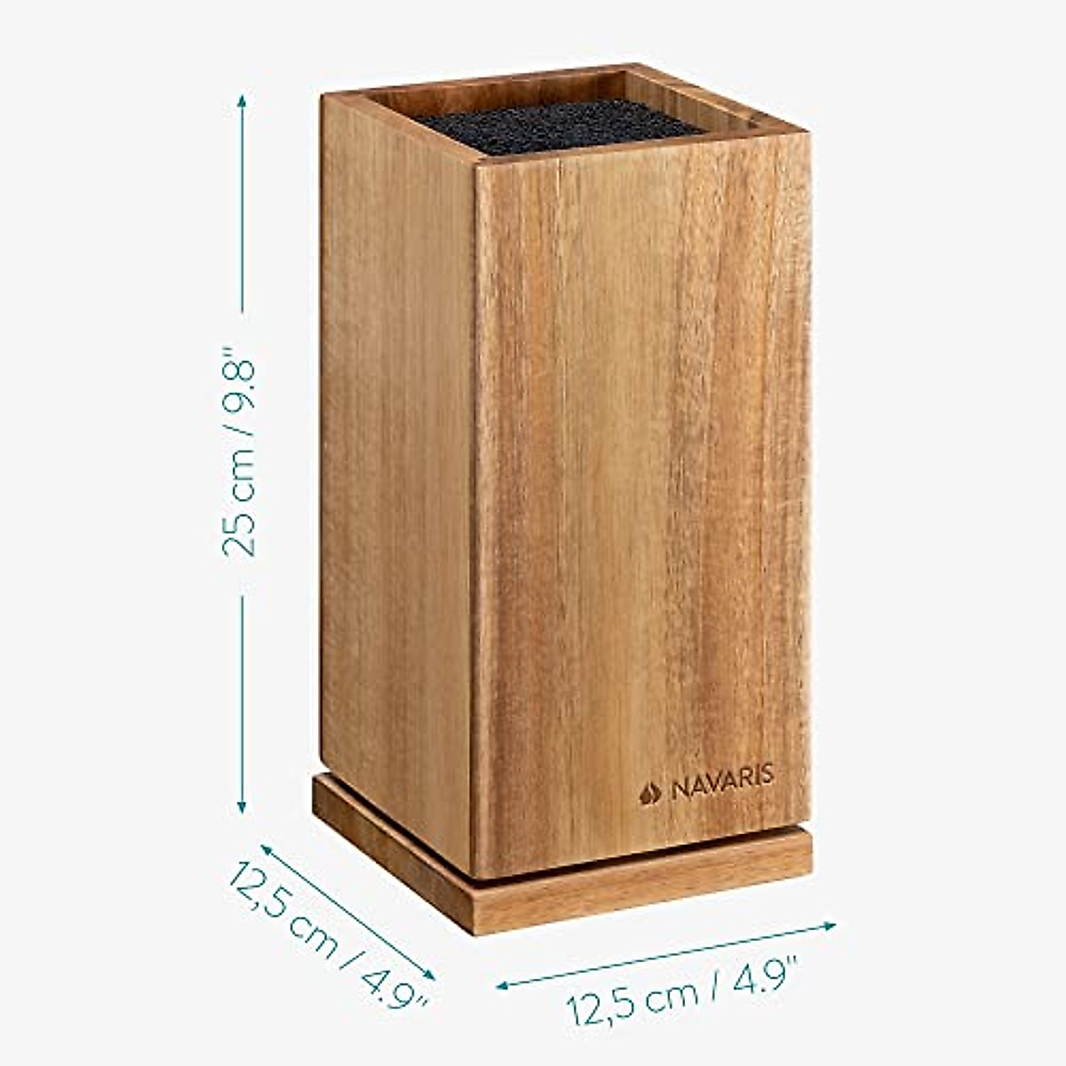 Navaris Rotating Wood Knife Block - Magnetic Universal Holder without Knives - Kitchen Storage with Plastic Bristles and Magnetic Sides - Acacia