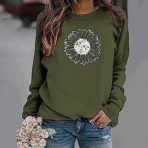 LAWOR Womens Short Sleeve Blouses 2023 Fashion Sudaderas cuello redondo y estampado girasoles para mujer suéteres holgados de manga larga para otoño e invierno A1-Army Green Small