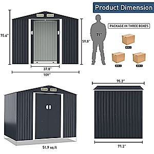 HOGYME 9.1' x 6.3' Storage Shed, Sheds & Outdoor Storage with Double Sliding/Lockable Door, Metal Tool Shed for Garden Backyard Patio Lawn, Gray