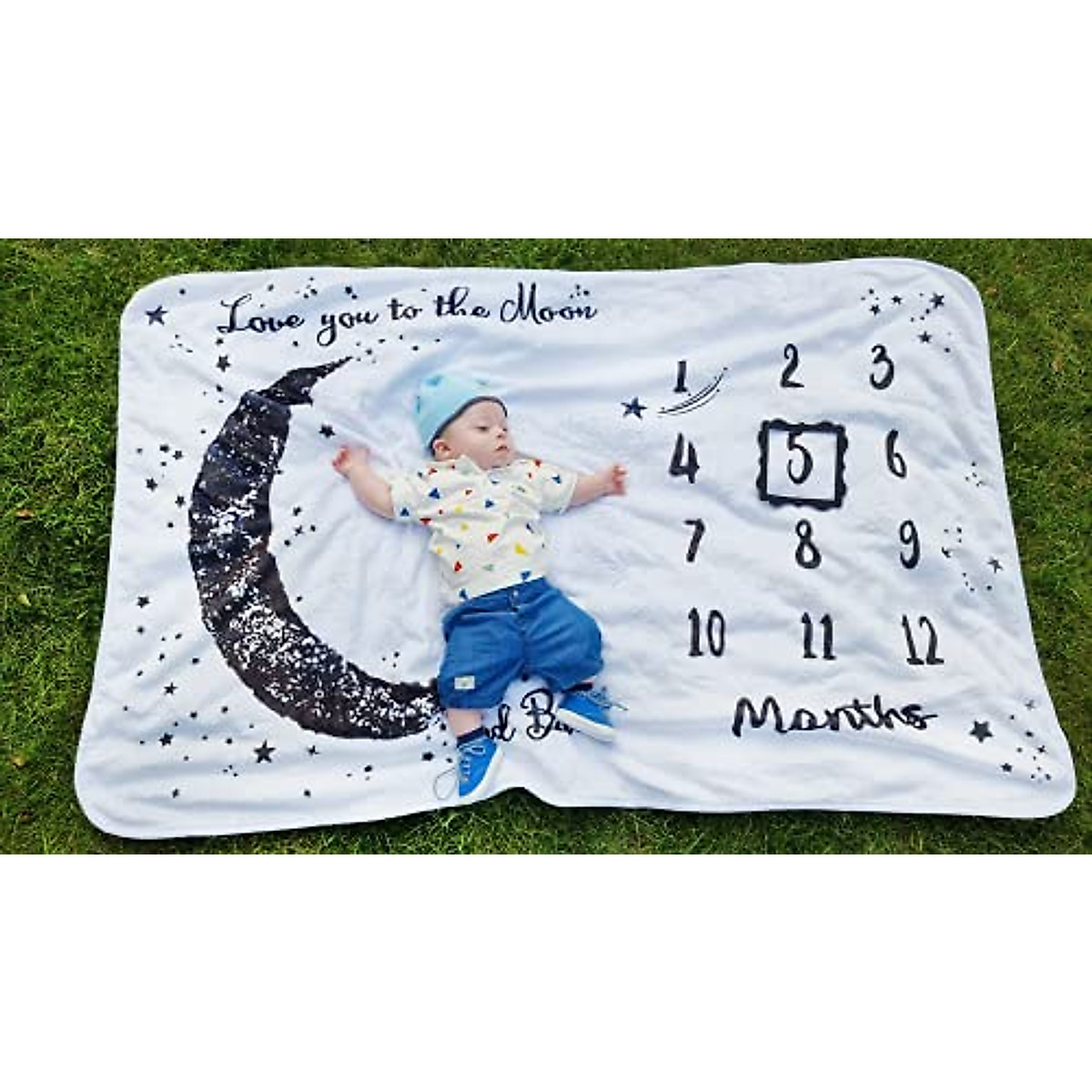 Miles&Molly Baby Monthly Milestone Blanket Boy, Girl |New Baby Boy Gift, Nursery Decor Baby Shower | Newborn Baby Month Blanket | Baby Growth Chart, 60x40