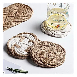 Gisela 2 Piece Set-Woven Cup Coasters Cotton Jute Round and Elliptical Rectangle Braided Table Mats for Drinks,Lunch Box,Heat-Resistant Reusable placemats for Home and Kitchen,Great Gift (Mixed)