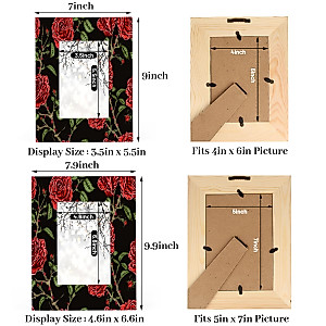POFATO Skull Red Roses Stems 4x6 Picture Frame Wood Photo Frame for Tabletop Display Wall Mount Picture Frame Display 4x 6 Inch Photo Wall Decor Home Gift Frames