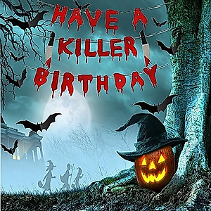Cracoo Have a Killer Birthday Party Banner Disposable Tablecloth for Halloween Birthday Halloween Bloody Horror Movie (Red)
