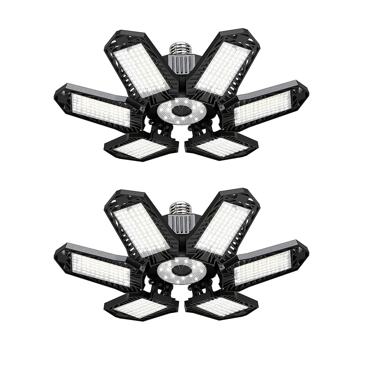 Kehot 2Pack LED Garage Light, 100W Aluminum LED Garage Ceiling Lights with 6 Super Bright Deformable Panels, 50000H Lifespan, Easy to Install, High Bay Light for Garage Attic Basement Barn Workshop