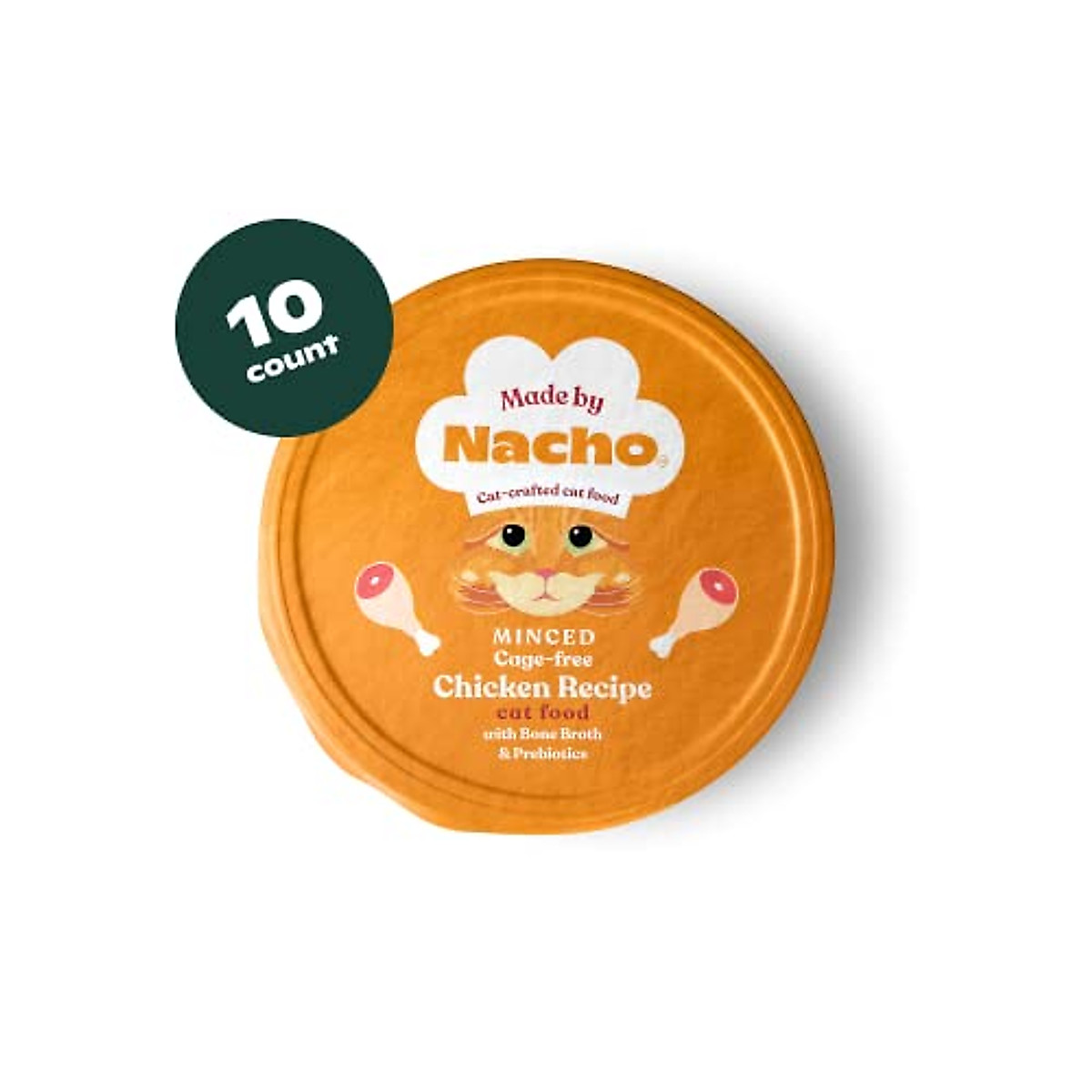 Made by Nacho Wet Cat Food, Cage-Free Minced Chicken in Bone Broth for Extra Hydration, (10 Pack)