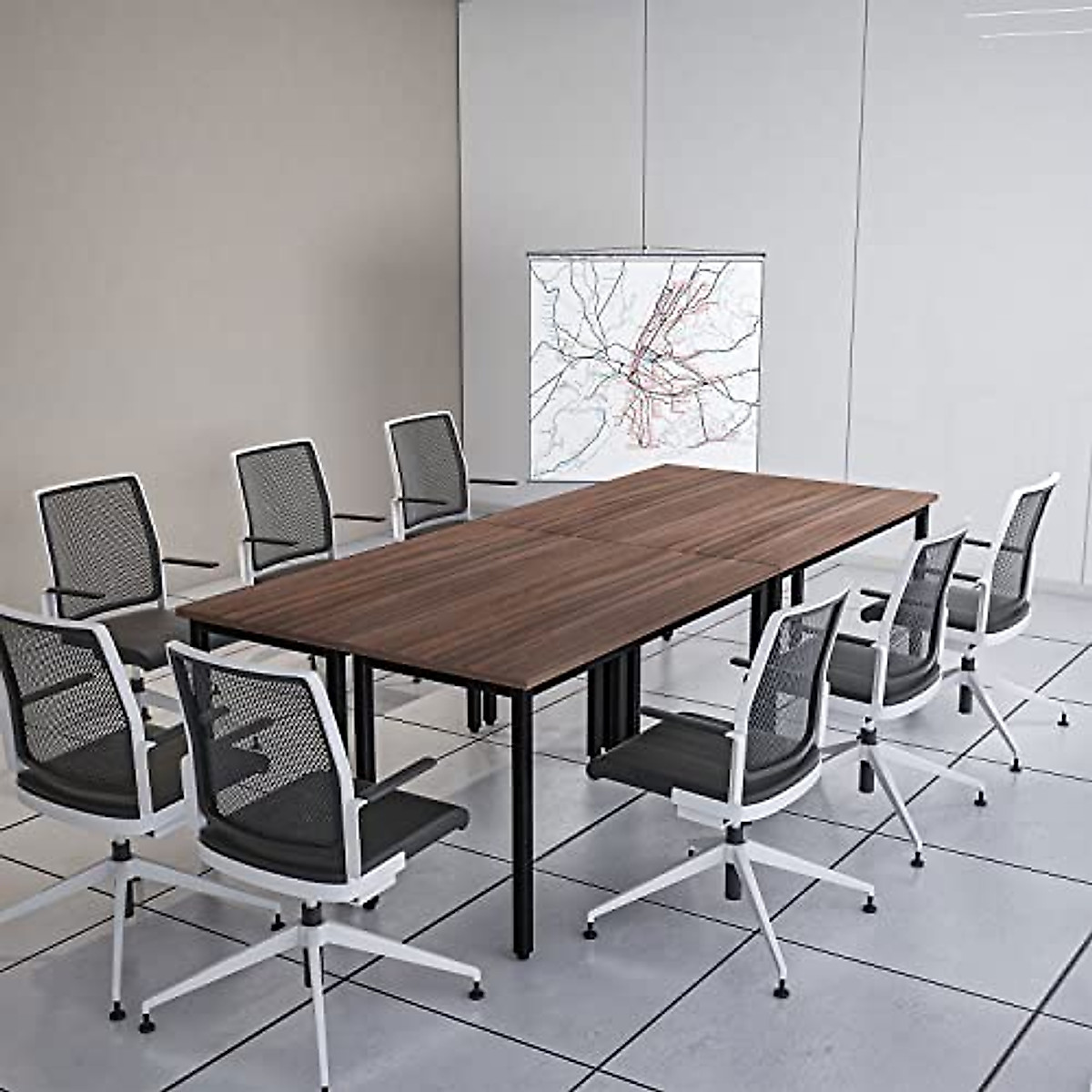 Bonzy Home Conference Tables 8ft Office Computer Desk for Meeting Room Study Writing Printer Podcast Table Save Space Design for 10 People Rustic Vintage Walnut 4PCS, 94.4"x47.2"x29.5"