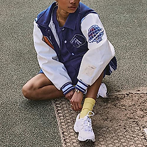 Creaion Men's Varsity Jackets Letterman Jacket Baseball Football Jacket Racer Jacket Y2K Blue and White Jacket Men Bomber Jacket