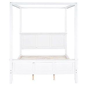 BIADNBZ Queen Size Canopy Platform Bed with Headboard and Footboard,Wooden Bedframe with Slat Support Leg for Bedroom Guest Room,No Box Spring Needed,White