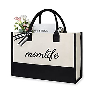 TOPDesign Personalized Canvas Mom Tote, Baby Shower Present for New Mom, Mom to Be, First Time Mom, Mama Bag for Hospital Beach Travel, Mother's Day Birthday Gifts for Women