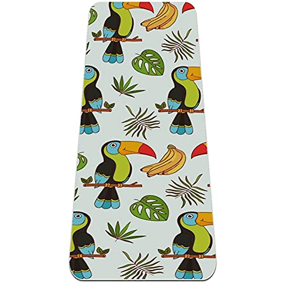 Thick Non Slip Exercise & Fitness 1/4 yoga mat with Toucans Bird Rest Tropical Leaves Pattern Print for Yoga Pilates & Floor Fitness Exercise (61x183cm)