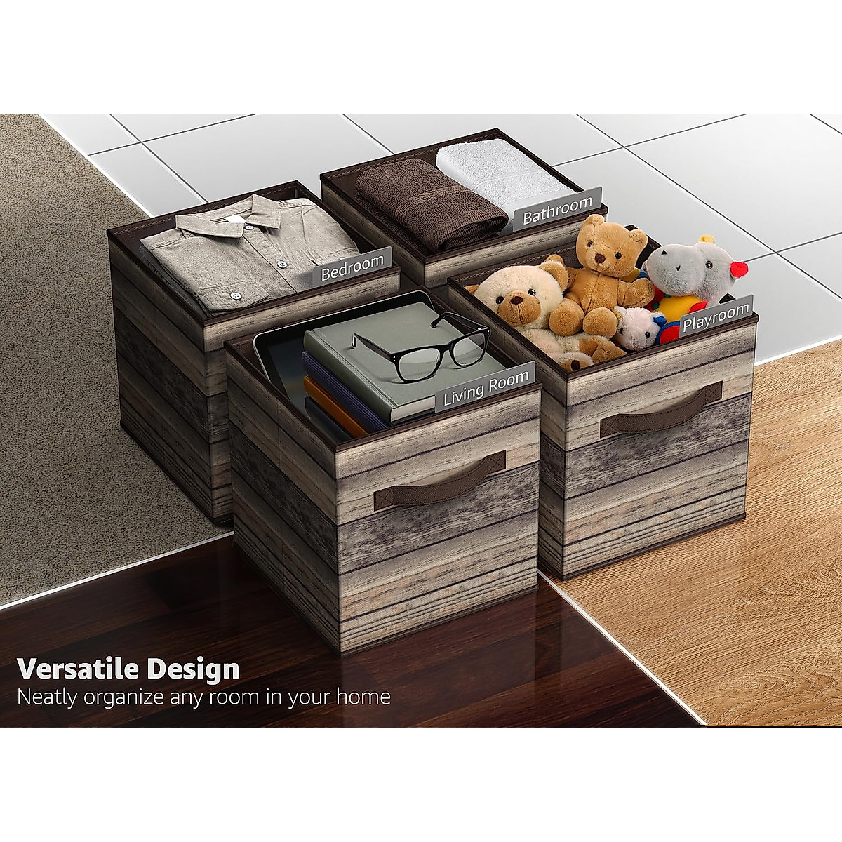 Sorbus Foldable Storage Bins - 11 Inch Sturdy Collapsible Fabric Storage Cubes with Handle - 4 Baskets for Organizing Clothes & Toys - Organization & Storage Baskets for Shelves, Pantry, Closet, Cubby