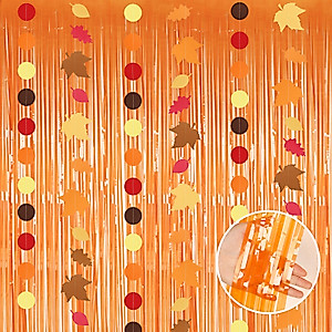 JULMELON 4 Pieces Fall Party Decorations Set Autumn Birthday Foil Fringe Backdrop Curtain for Thanksgiving Party Decoration Banner Backdrop Hanging Decor Birthday Wedding Baby Shower