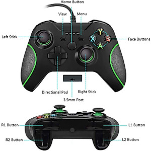 Wired Controller for Xbox One, Upgraded Game Controller Compatible with Xbox One/X/S/and PC(Black 1)