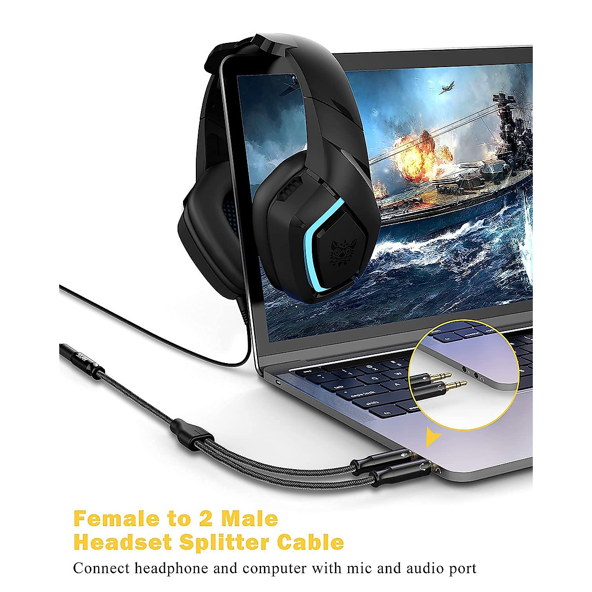 SOLMIMI Bundle Headset Splitter Cable with 4 Pole TRRS Headphone Extension Cable 4FT