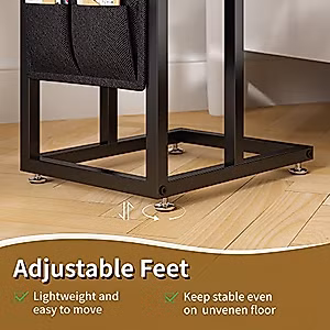 SUPERJARE C Shaped End Table with Charging Station, Side Table with Storage Bag, Couch Table, C Table with USB Port and Outlet, for Living Room, Bed Room, Rustic Brown