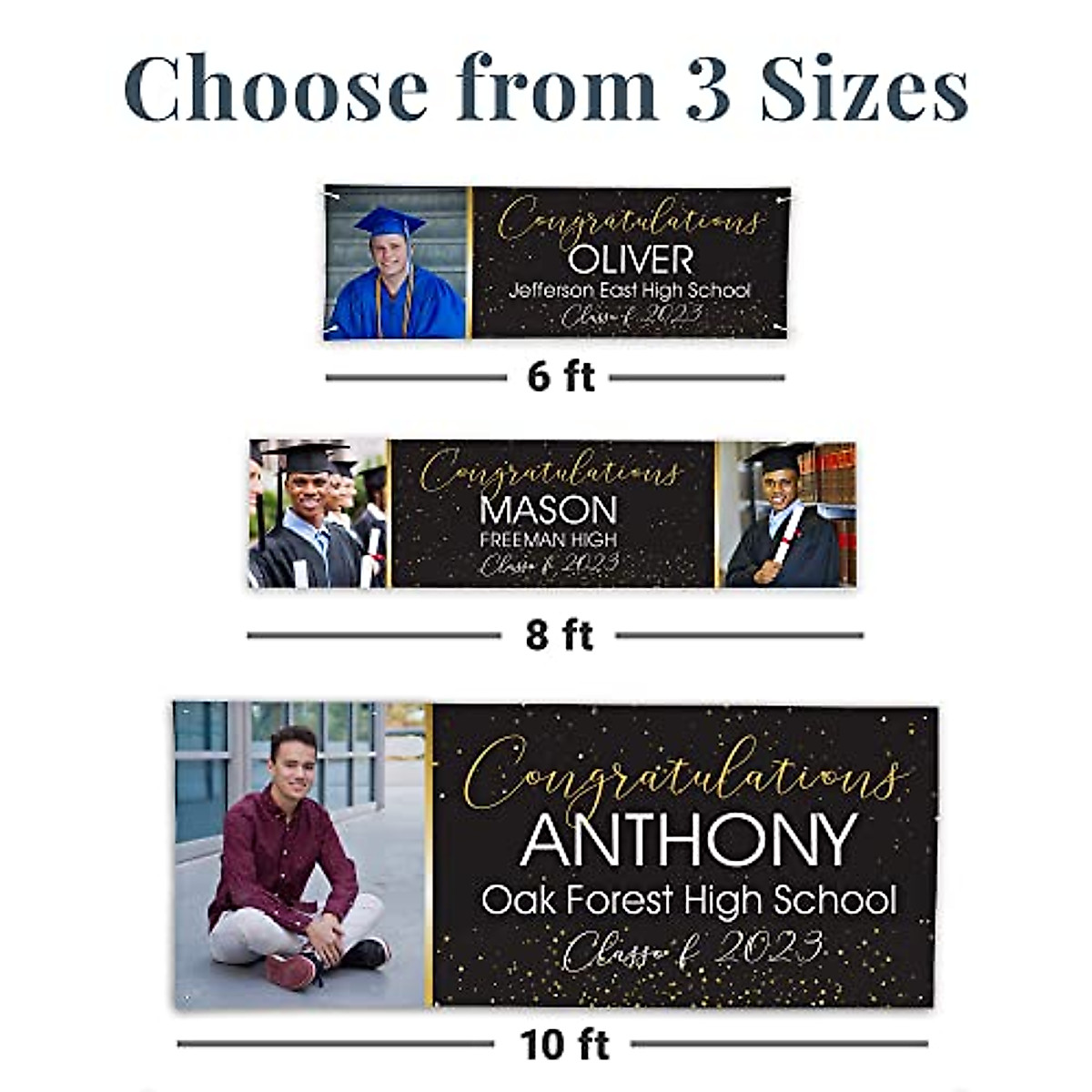 Let's Make Memories Personalized Graduation Photo Banner - 6-Foot Confetti Celebration Banner - Class of 2023 Banner - Customize with Photo, Message…