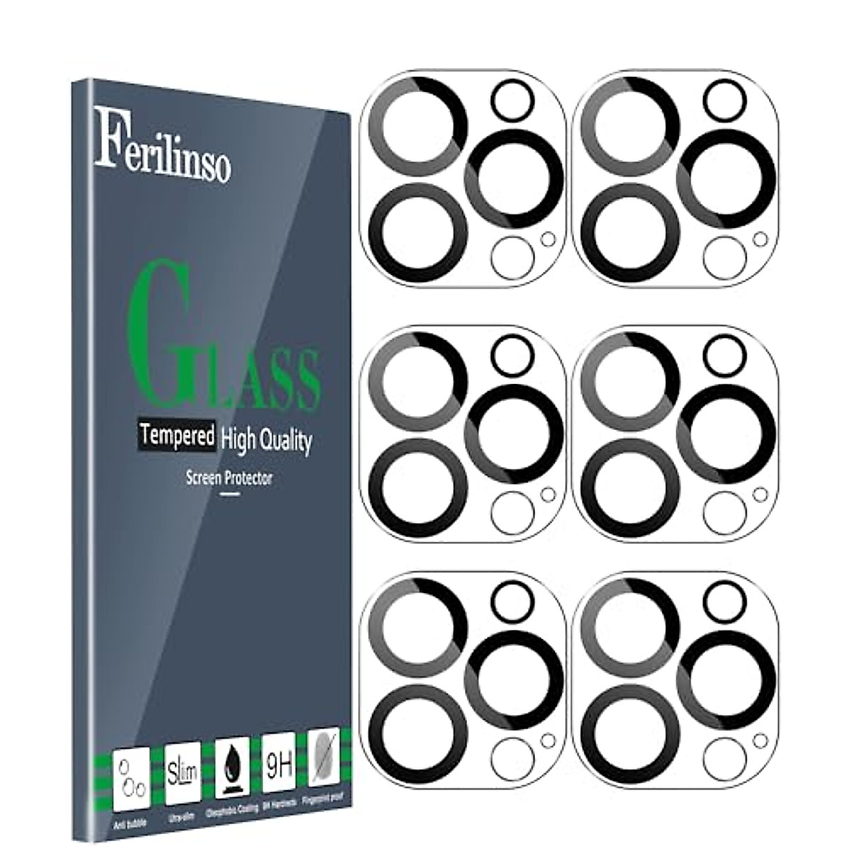 Ferilinso [6 Pack] Camera Lens Protector for iPhone 14 Pro Max iPhone 15 Pro Max iPhone 14 Pro iPhone 15 Pro Accessories Camera Screen Cover 9H Glass Unbreakable Protection Case Friendly
