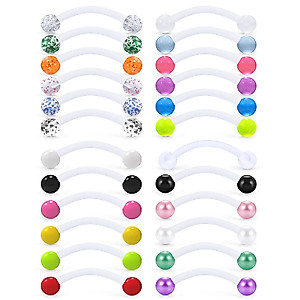 Hoeudjo 24PCS 14G Glow in The Dark Big Snake Eyes Tongue Rings Plastic Curved Barbell Nipplerings Nipple Rings Body Piercing Jewelry for Women Men 16mm (5/8 inch)