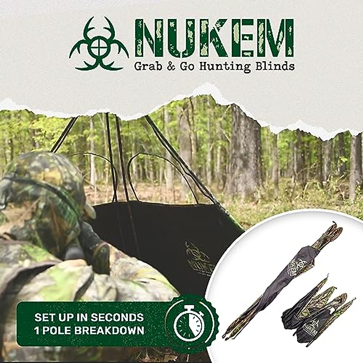 Nukem Grab & Go Hunting Ground Blind - Mossy Oak Obsession - Lightweight Stake-Free Pop Up Turkey & Deer Blind (Standard)