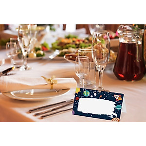 Place Cards for Wedding, Birthday Or Party, Outer Space, Uninerse Filled-In Name Place Cards, Foldover Seating Table Cards, 25 Pack, Folds into 3.5 * 2 Inches (zuoweika-A033)