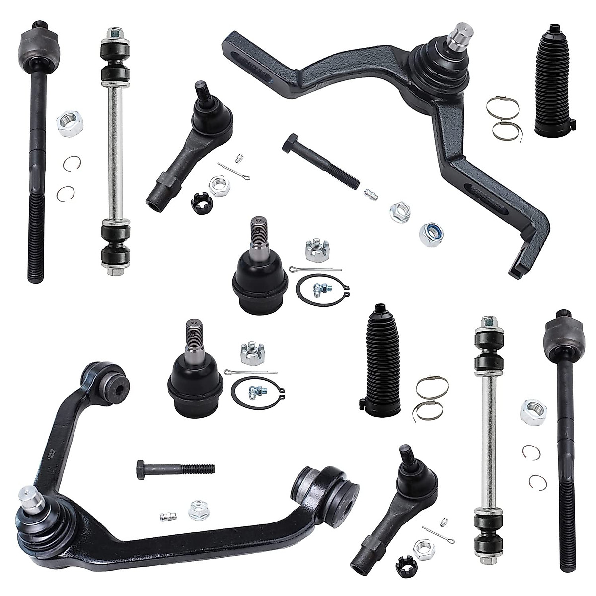 Detroit Axle - Front End 12pc Suspension Kit for Ford Explorer Ranger Mercury Mountaineer Mazda B2500 B3000 B4000, 2 Upper Control Arms 2 Lower Ball Joints 4 Tie Rods 2 Sway Bars 2 Boots Replacement
