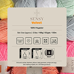 Sensy Velvet Yarn for Crocheting, Baby Blanket Yarn, Chenille Yarn, Amigurumi Yarn, 3.5 oz, 132 Yards, Gauge 5 Bulky (Cherry Red)