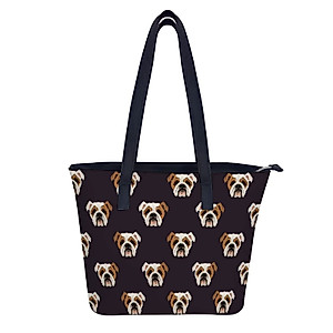 Dog Breed Bulldog Women's Tote Bag PU Leather Shoulder Bag Handbags Purse For Work Shopping Travel