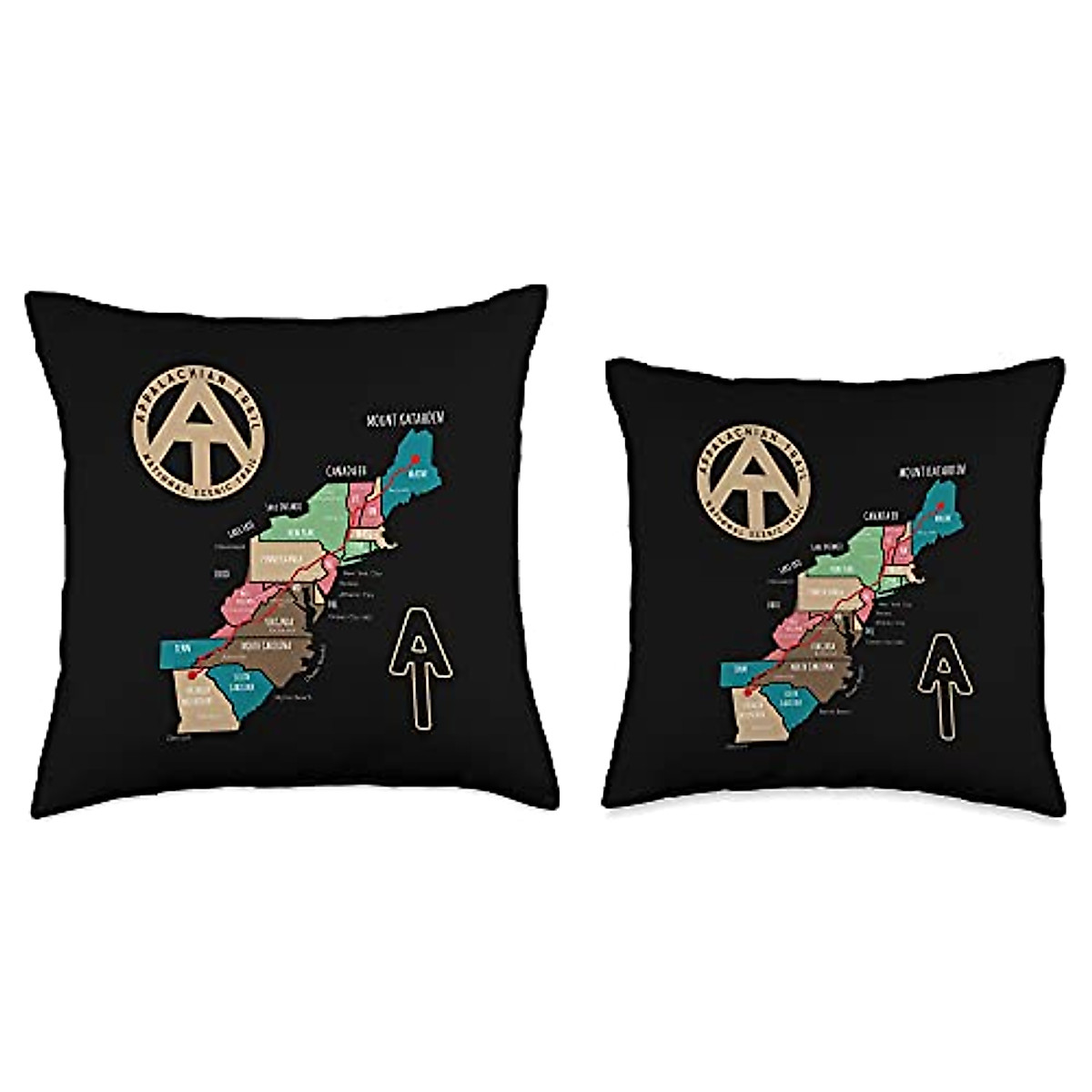 Appalachian Trail Hiking Gifts Appalachian Trail Hiking Map Throw Pillow, 16x16, Multicolor