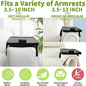 Large Size Couch Arm Tray - 15x9.8" Strong Wood Foldable Sofa Side Clip Tray with 360° Rotating Phone Holder, Armrest Tray for Eat, Drink, Cup, Snack, Remote Control, No Installation Required