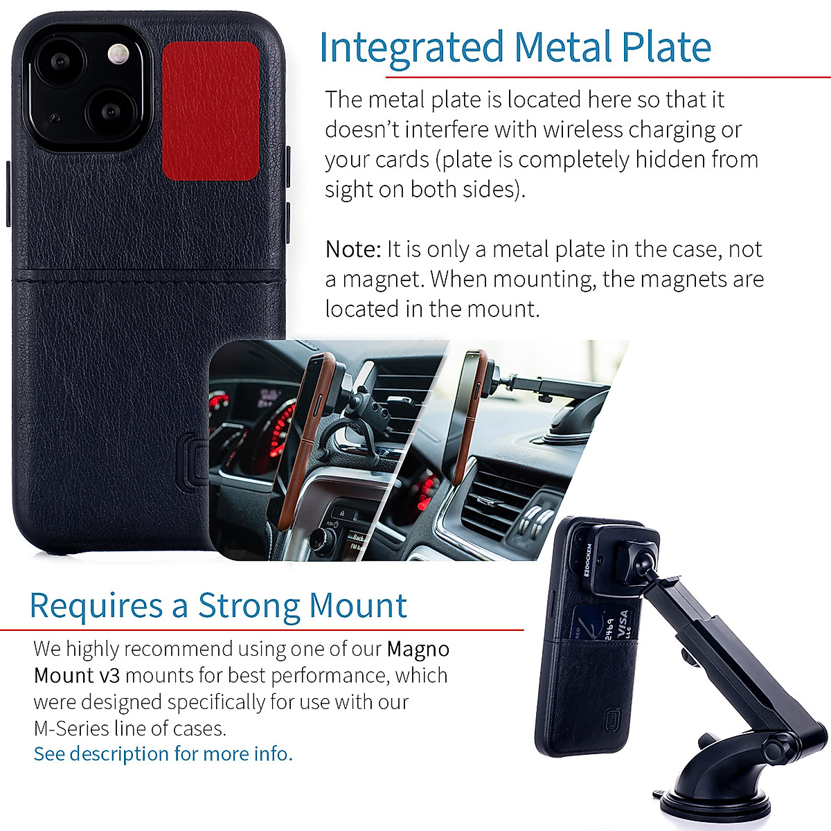 Dockem Wallet Case for iPhone 13 Mini with Built-in Metal Plate for Magnetic Mounting & 1 Lay-Flat Credit Card Holder Pockets Exec M1, Premium Synthetic Leather (5.4" iPhone 13 Mini, Black)