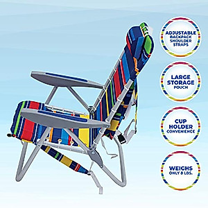 Rio Beach Original Outdoor Steel Folding Backpack Chair, Navy Blue & Rio Beach 4-Position Backpack Lace-Up Suspension Folding Beach Chair,Aluminum, Multi Stripe