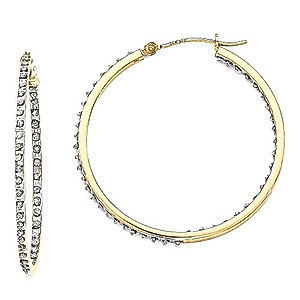 14K Yellow Gold Diamond Round Hinged Hoop Earrings