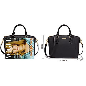 Satchel Handbags For Women Genuine Leather Shoulder Tote Handbags With Adjustable Strap (Black)