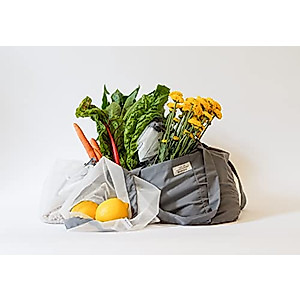 Full Circle Unise Reusuable Reusable Grocery Tote and 3 Reusable Produce Bags, Gray, Reusable Tote Market Bag