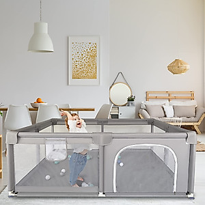 Baby Playpen,Playpen for Babies and Toddlers,Large Baby Play Yards (71''x59''), Baby Play Area with 30PCS Pit Balls,Large Playpen for Toddlers,Sturdy Play Yard for Baby Save Mommy's time.